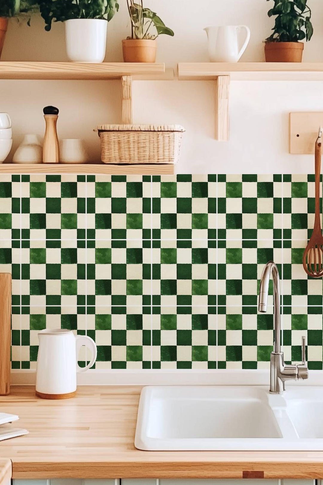 Big Gingham Pattern Tile Decals – Removable Peel & Stick Wall Stickers ...