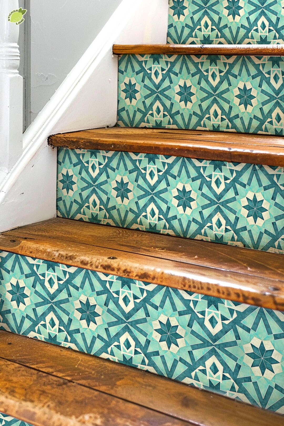 Rustic Moroccan Tile Pattern, Stair Riser Stickers,peel and Stick Stair ...
