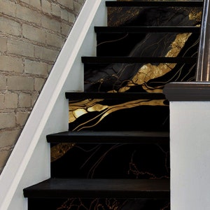 Black Gold Marble Tile Wall Stair Riser Self Adhesive Vinyl Stickers ...
