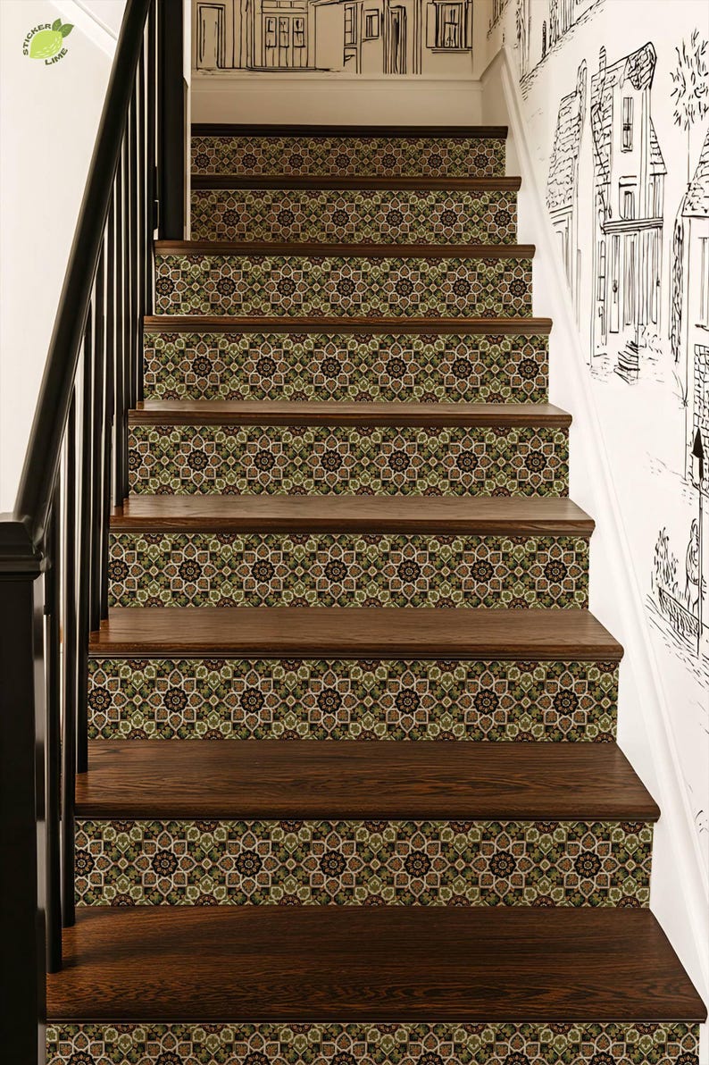 Artisanal Botanical Geometric Symmetry Design Pattern,stair Riser ...