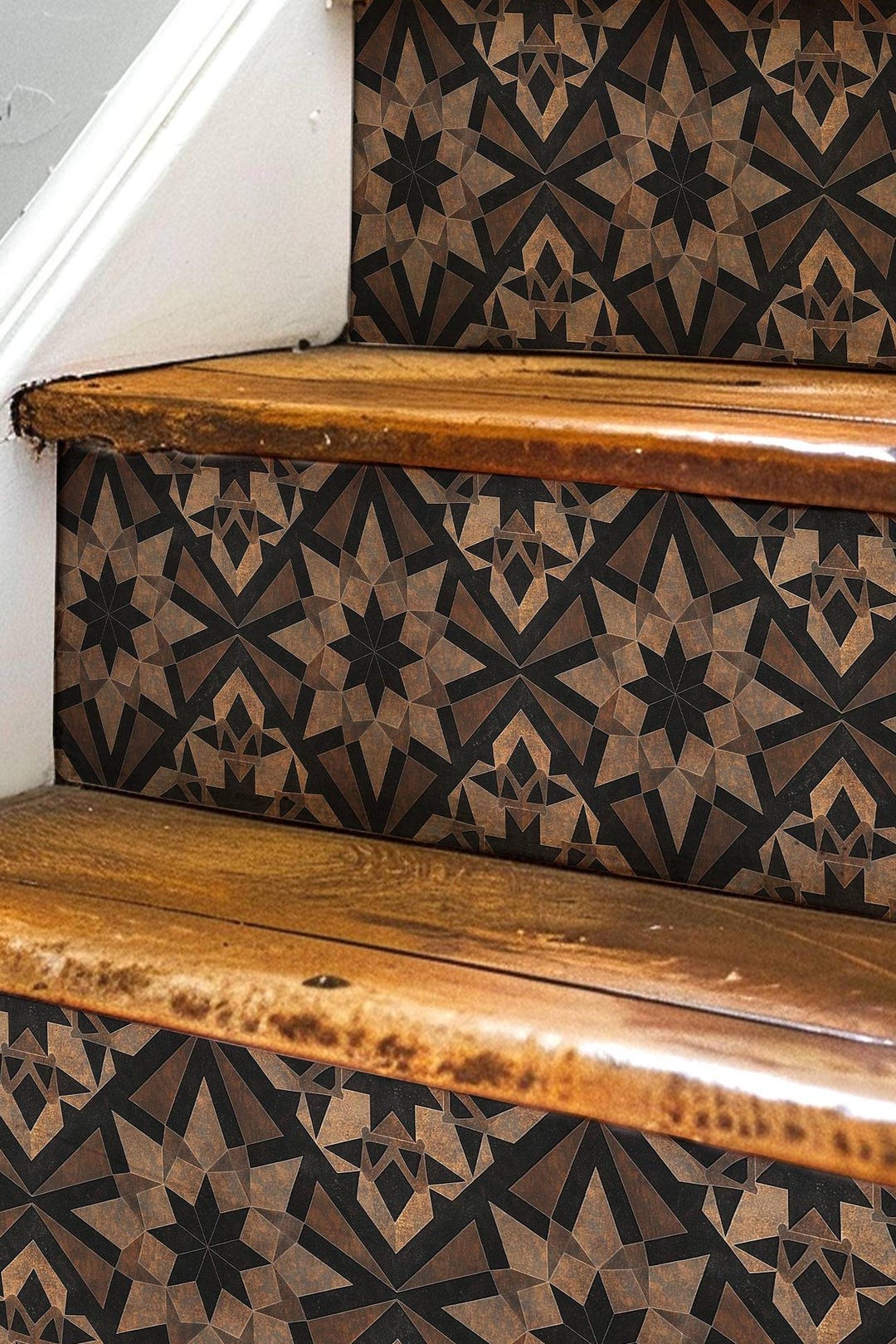Rustic Moroccan Tile Pattern, Stair Riser Stickers,peel and Stick Stair ...