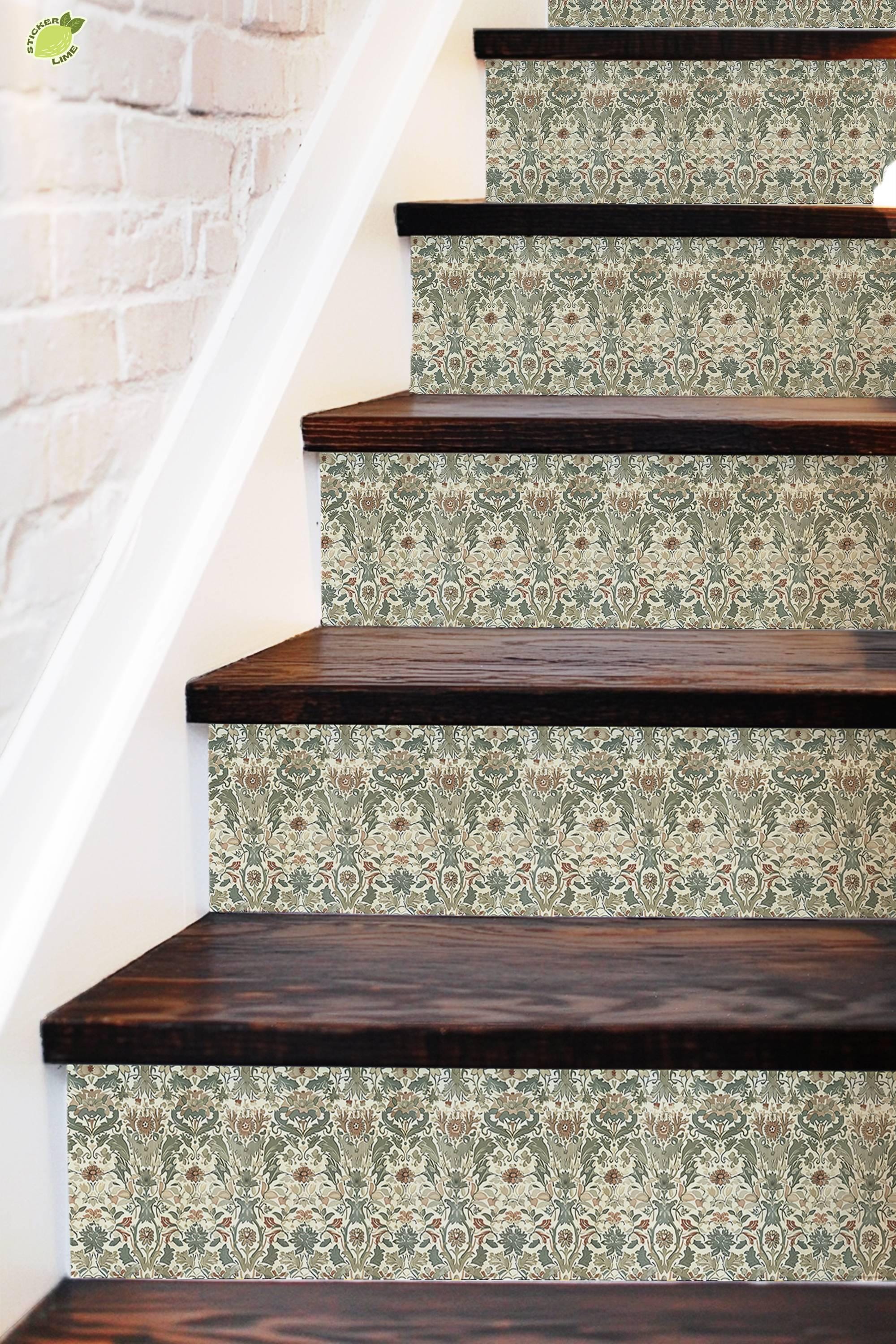 Neutral Floral Pattern, Peel & Stick Stair Riser,vinyl Strip Self ...
