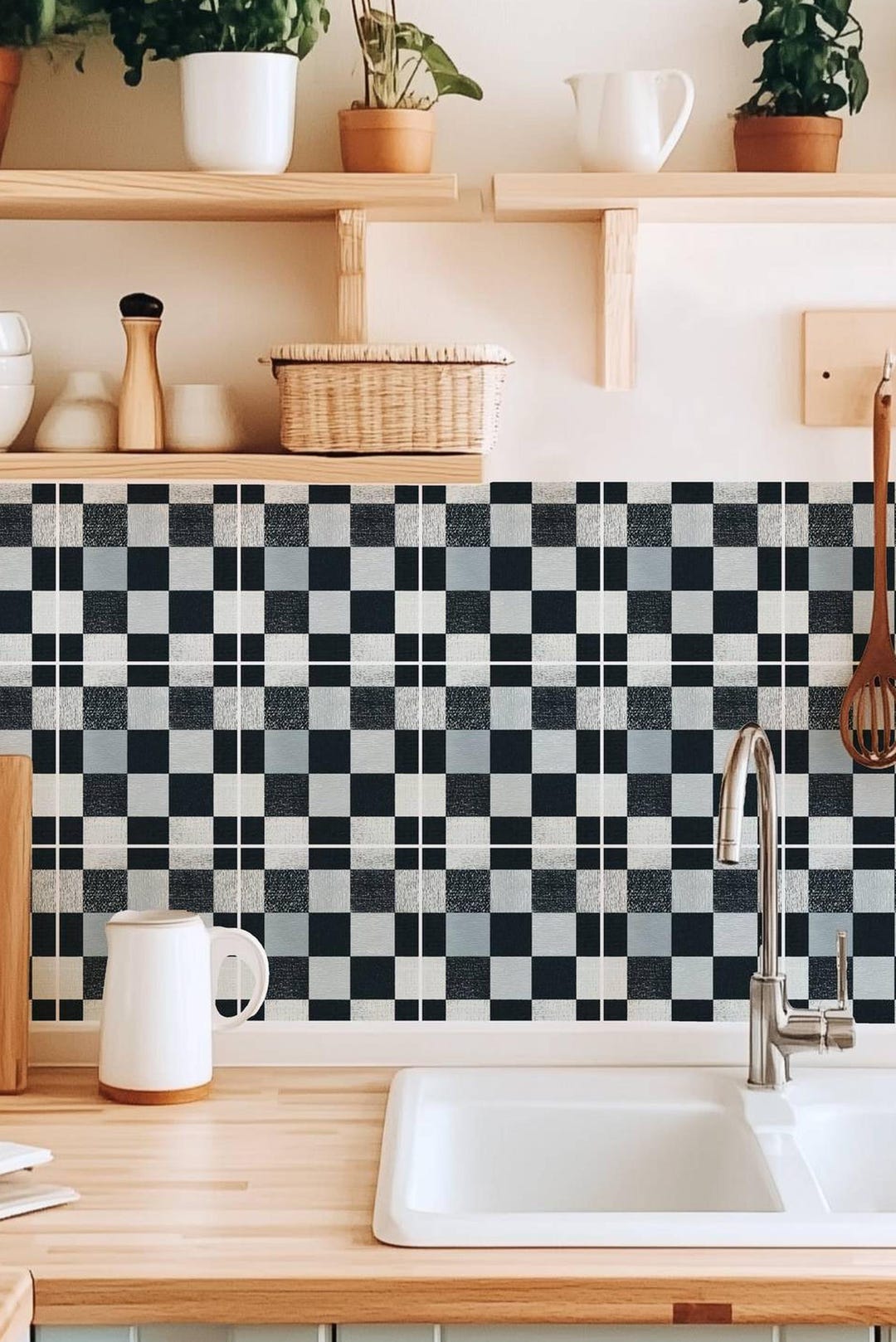 Big Plaid Pattern Tile Decals – Removable Peel & Stick Wall Stickers ...