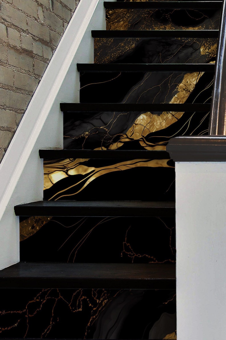 Black Gold Marble Tile Wall Stair Riser Self Adhesive Vinyl - Etsy