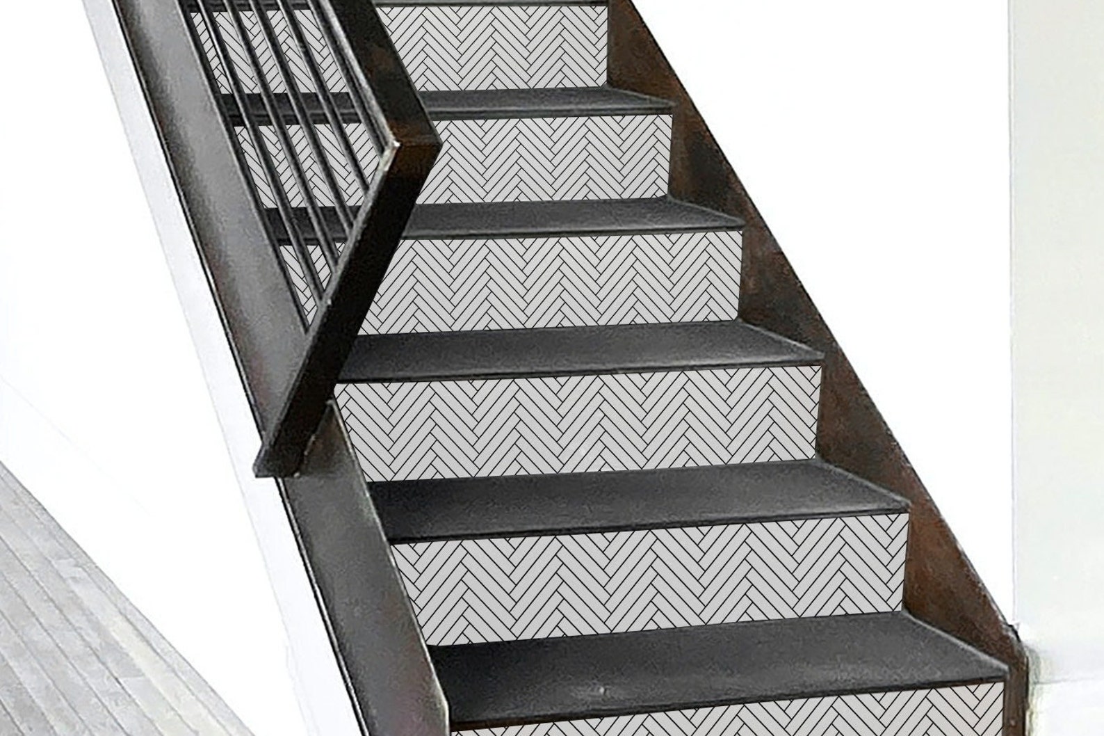 Herringbone Stair Sticker Peel and Stick Stair Riser Vinyl - Etsy