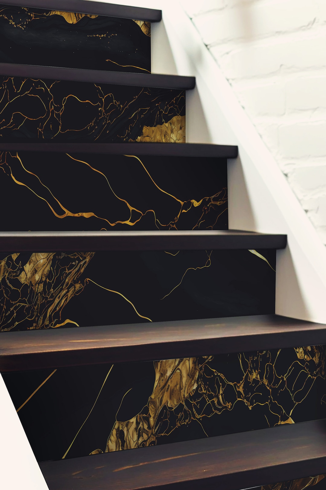 Black Gold Marble Tile Wall Stair Riser Self Adhesive Vinyl Stickers ...