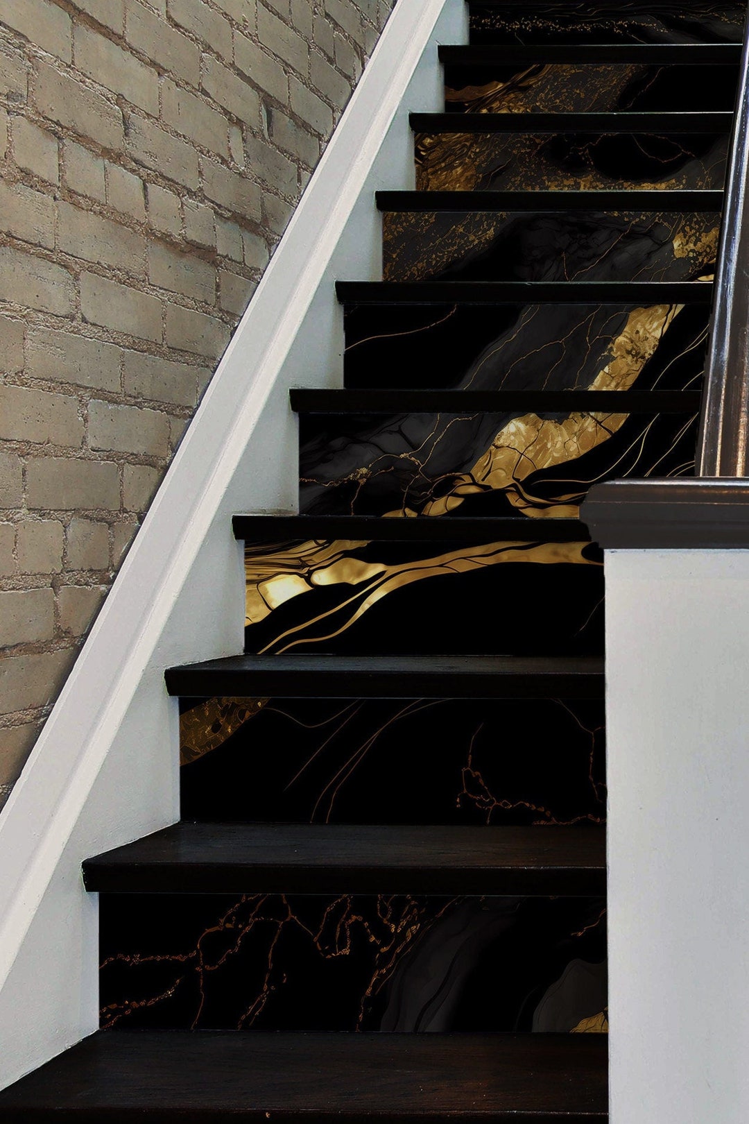 Black Gold Marble Tile Wall Stair Riser Self Adhesive Vinyl Stickers ...