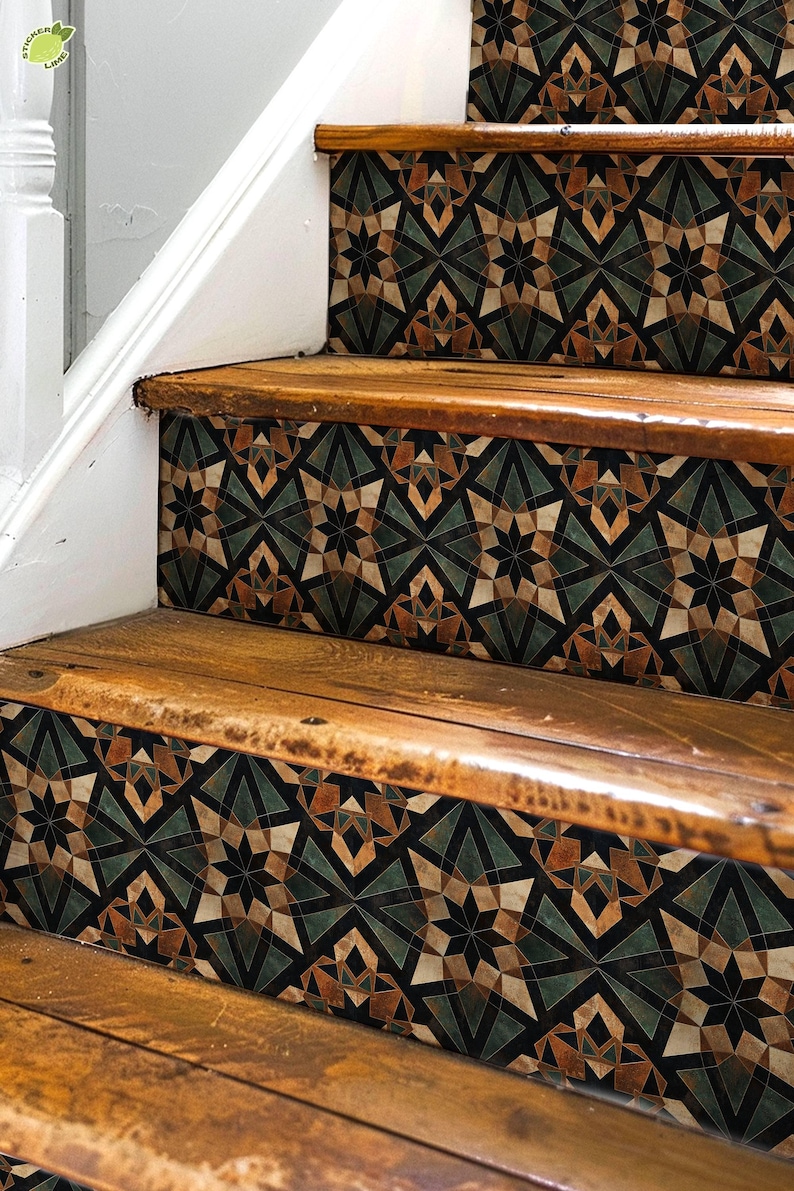Rustic Moroccan Tile Pattern, Stair Riser Stickers,peel and Stick Stair ...