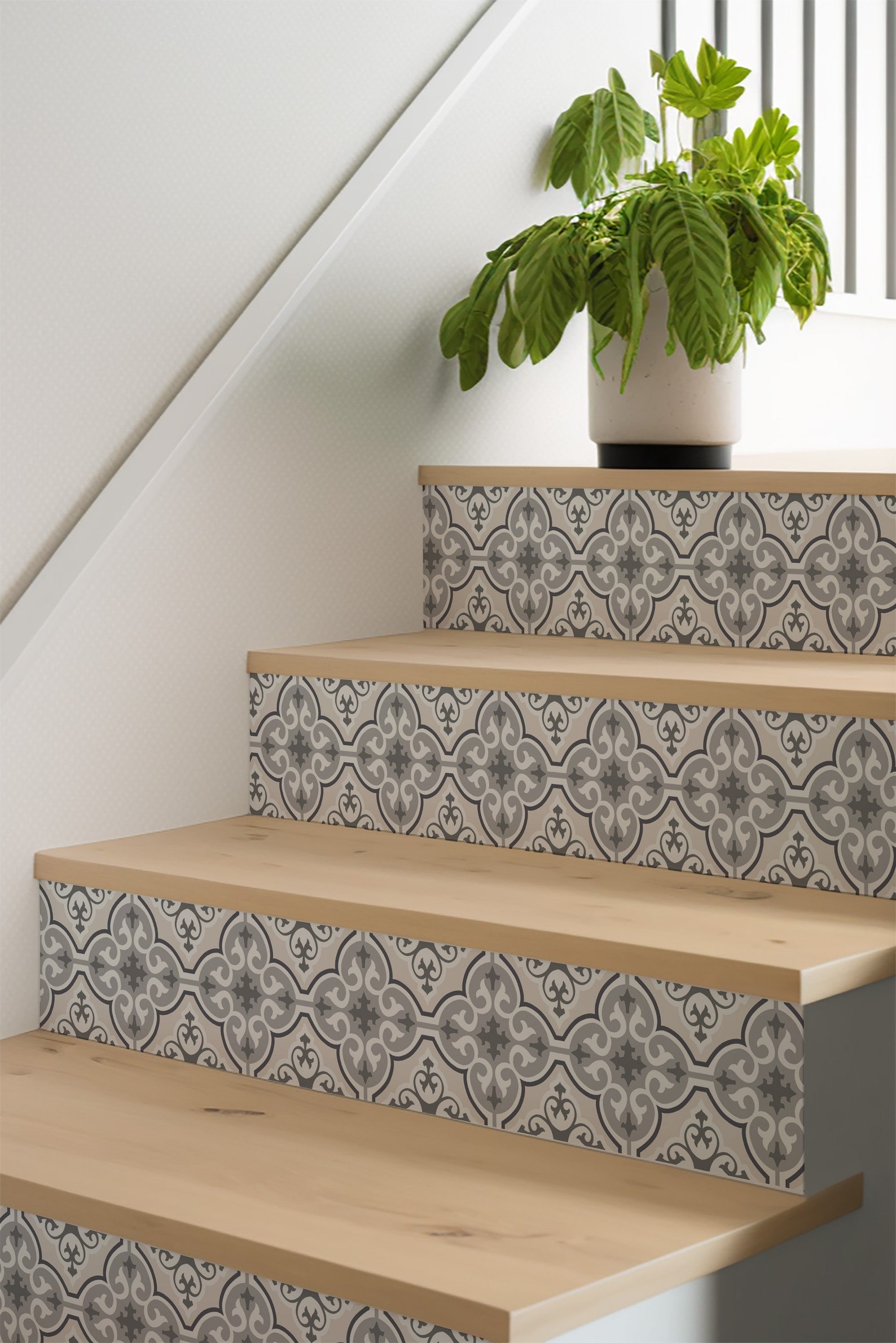 Grey Moroccan Tile Stair Sticker B Peel and Stick Stair - Etsy