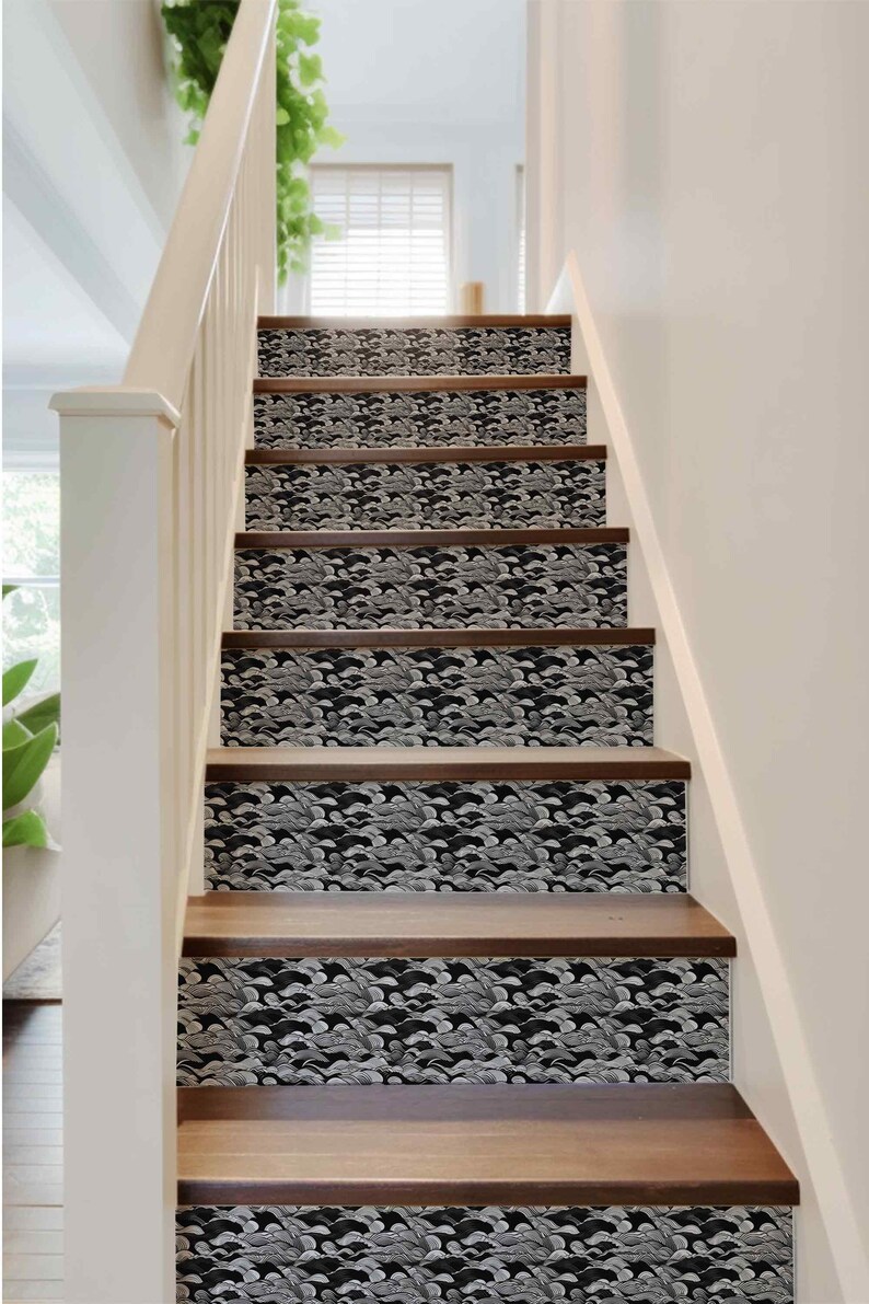 Classic Japanese Waves Pattern Peel and Stick Stair Riser - Etsy