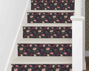 Pink Wildflowers Decal Dark Floral Sticker Floral Removable Stair Riser ...