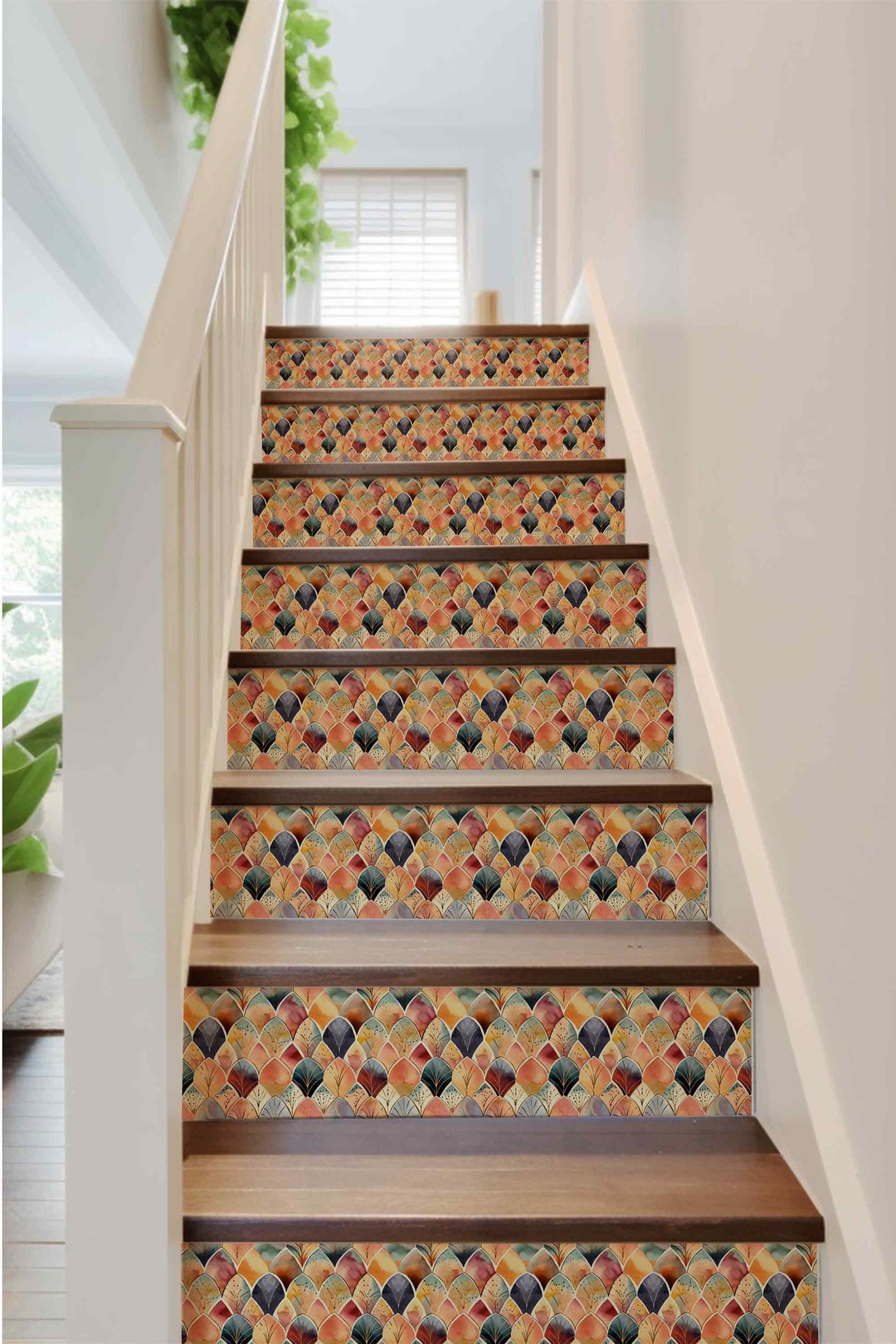 Boho Watercolor Art Deco Pattern, Peel and Stick Stair Riser, Vinyl ...