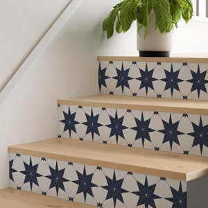 Boho Star Tile Stair Sticker Blue Grey, Peel and Stick Stair Riser ...