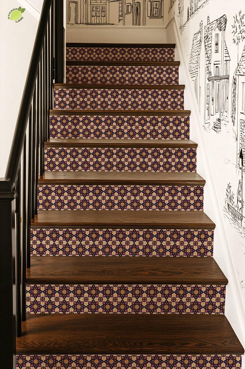 Bohemian Moroccan Floral Motif Design Pattern,stair Riser Stickers,peel ...