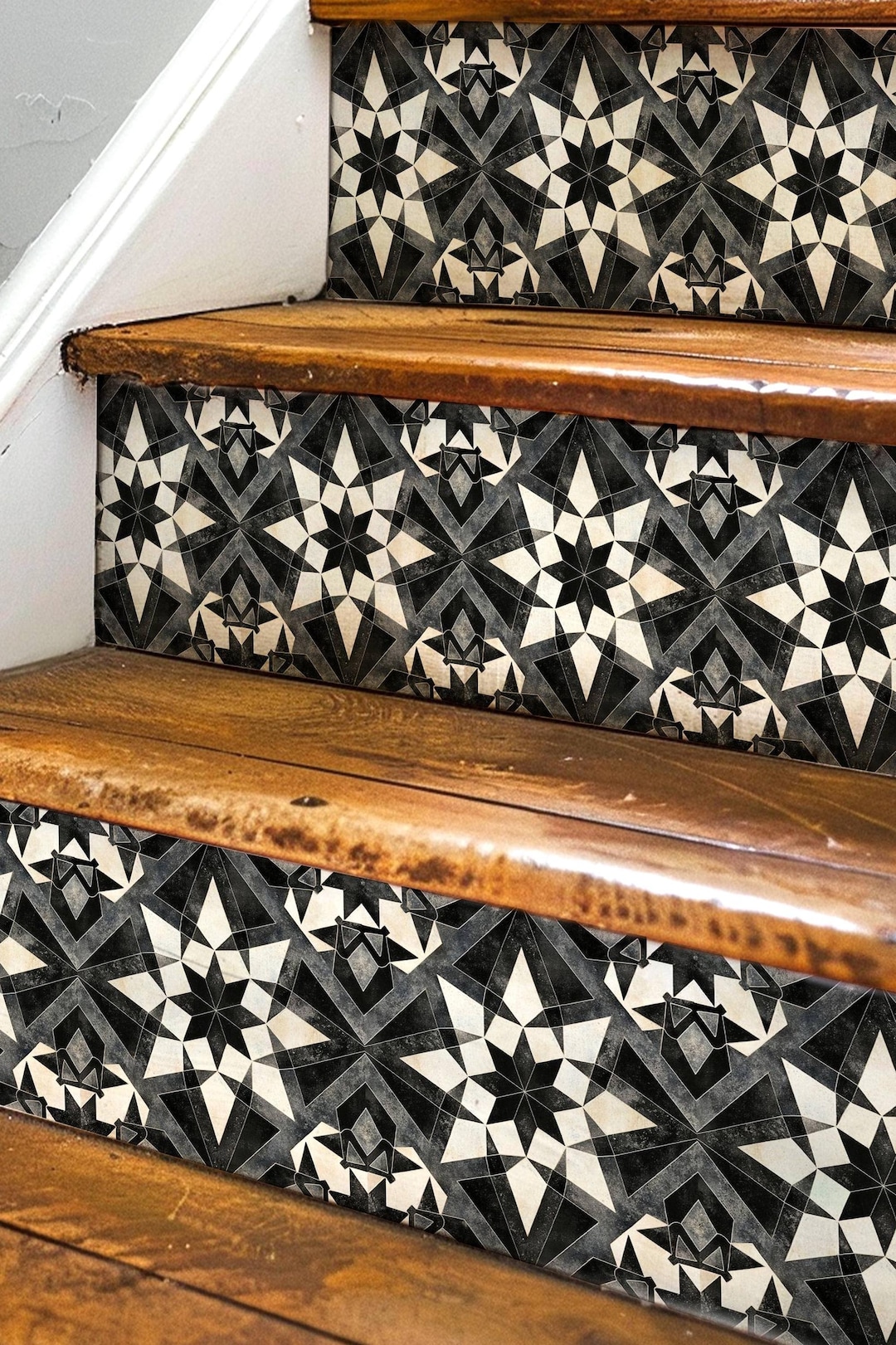 Rustic Moroccan Tile Pattern, Stair Riser Stickers,peel and Stick Stair ...