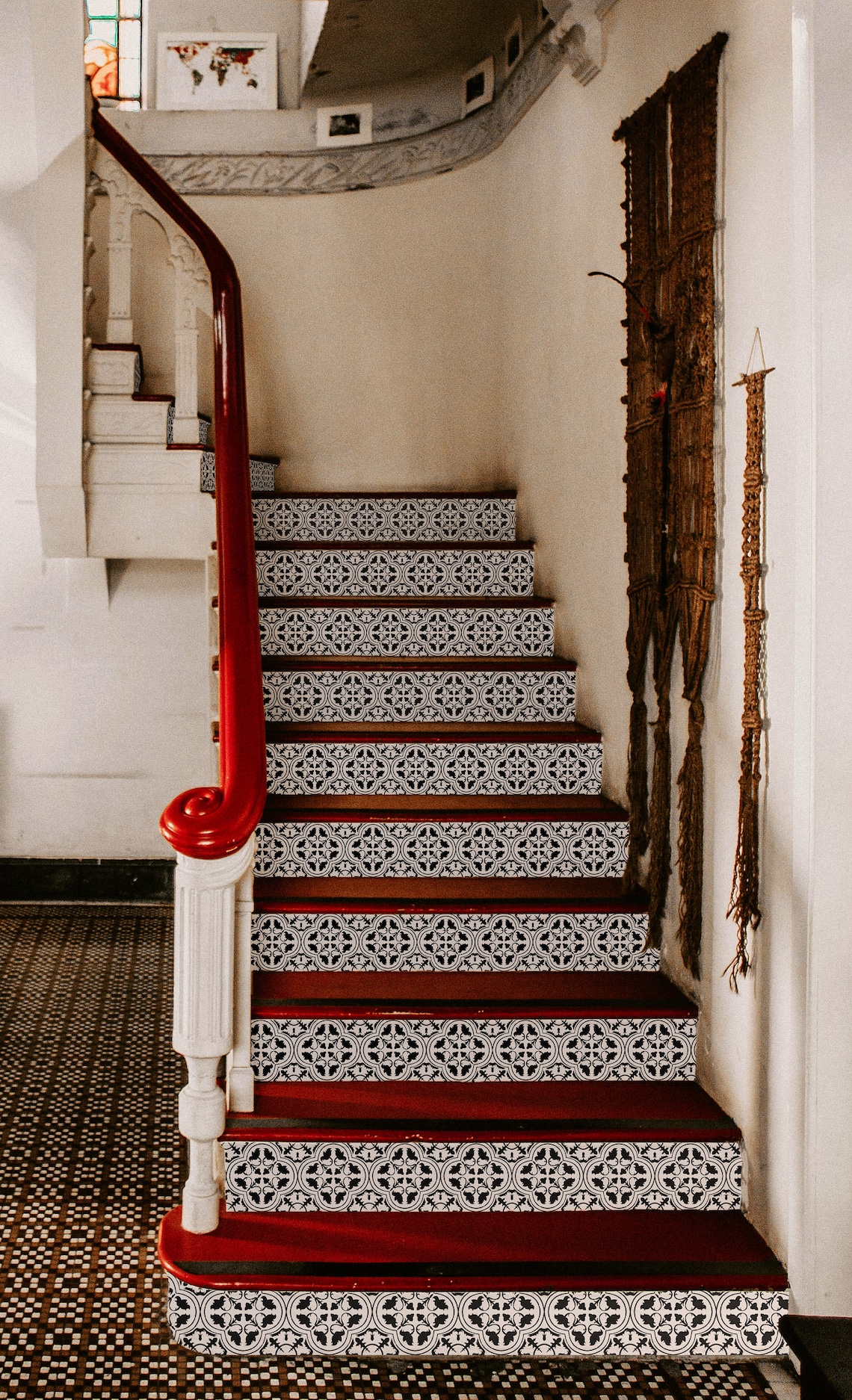 Moroccan Tile Look Black Stair Sticker,peel & Stick Stair Riser,vinyl ...