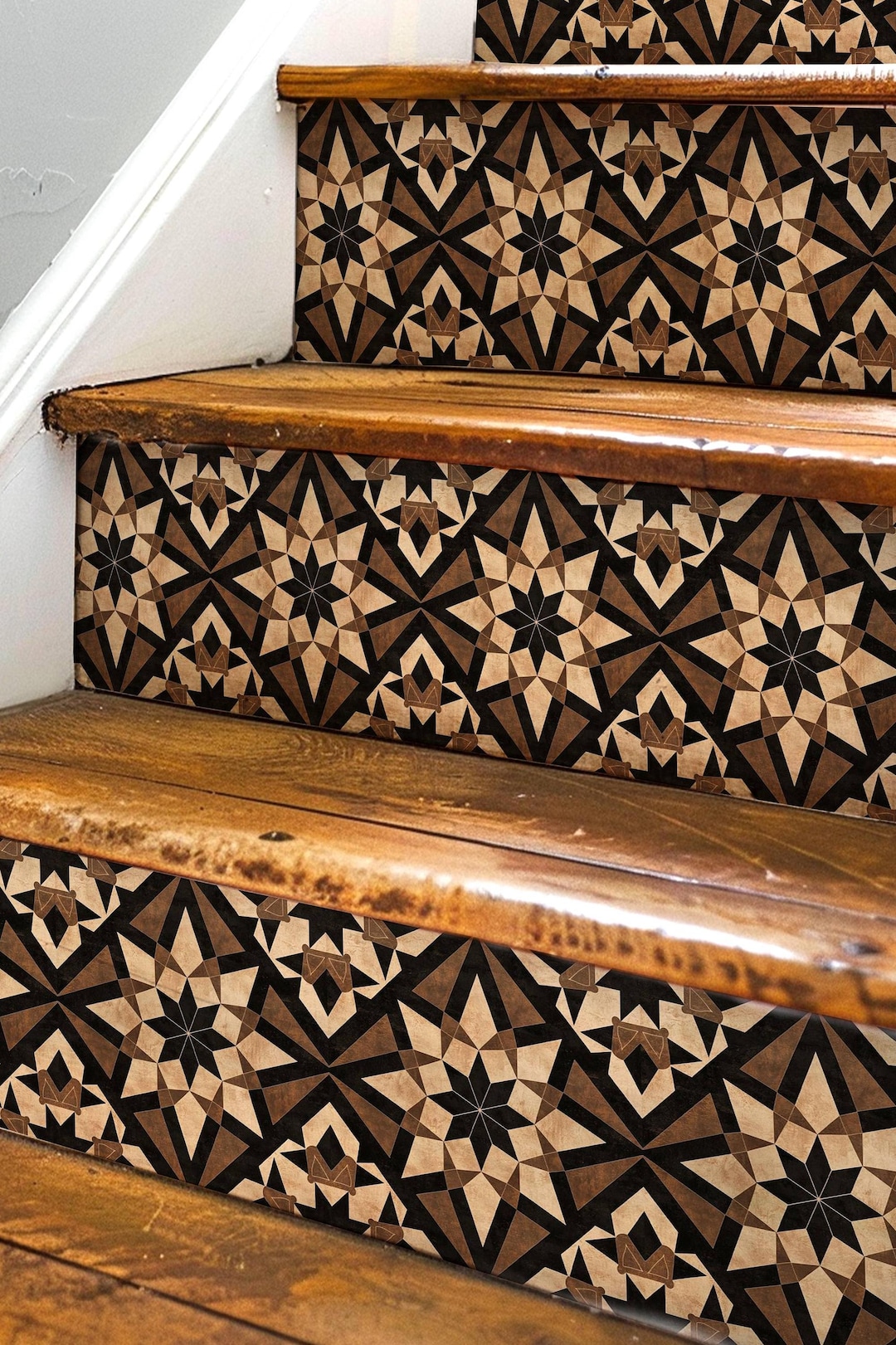 Rustic Moroccan Tile Pattern, Stair Riser Stickers,peel and Stick Stair ...