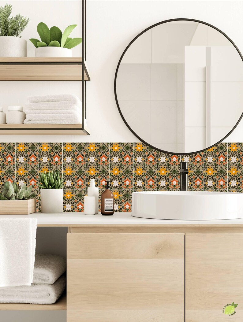 Floral Mandala Pattern Tile Decals – Removable Peel & Stick Wall ...