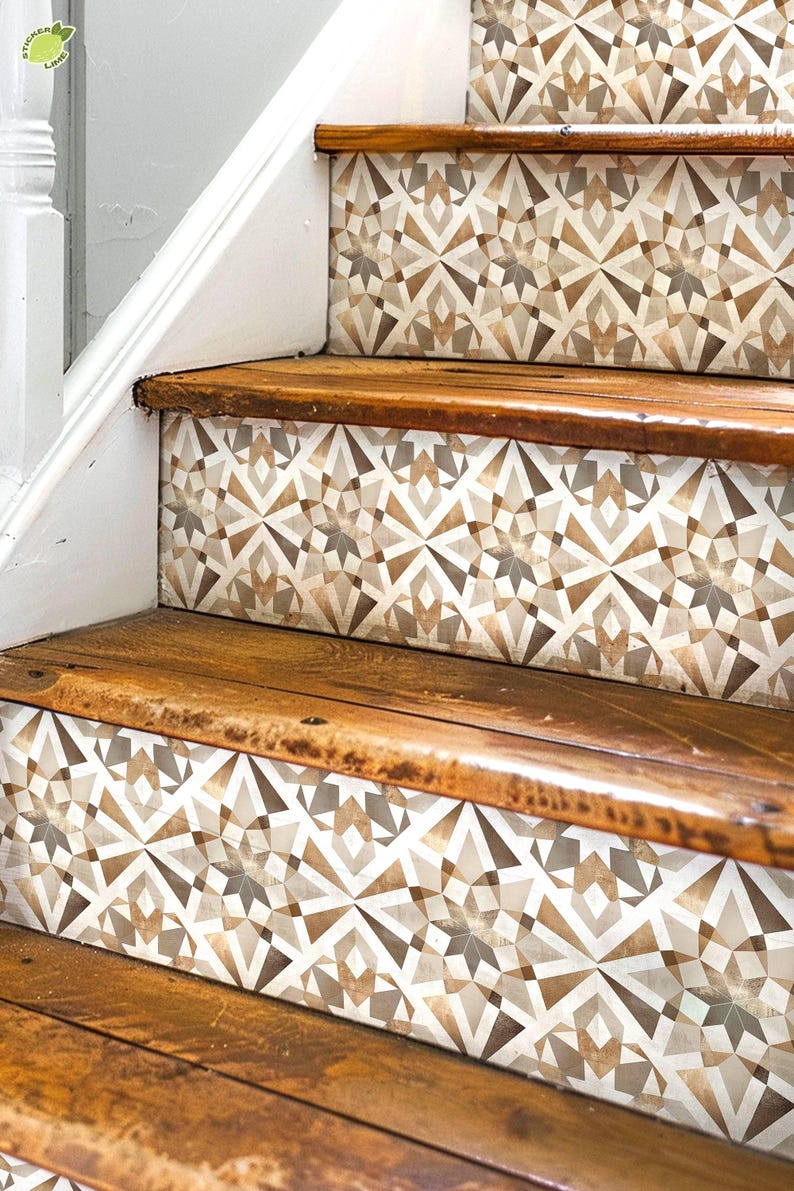 Rustic Moroccan Tile Pattern, Stair Riser Stickers,peel and Stick Stair ...