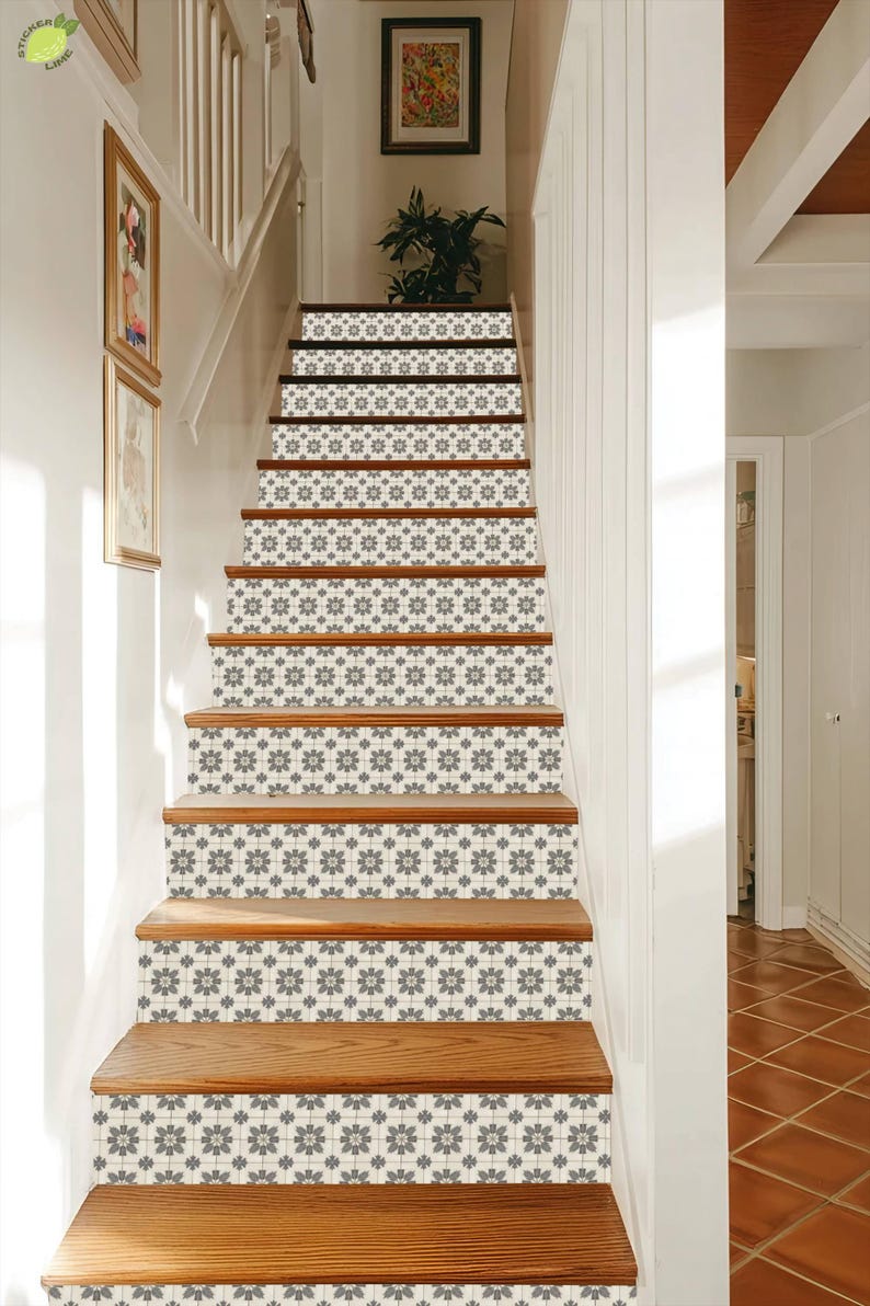 Vintage Botanical Leaf Geometric Pattern,stair Riser Stickers,peel and ...