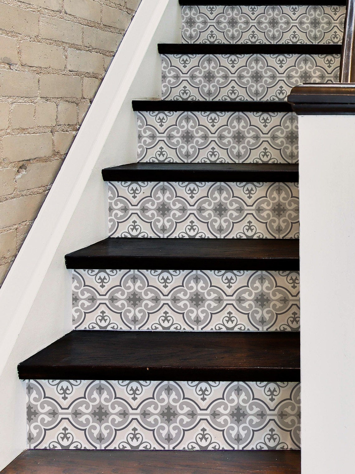 Grey Moroccan Tile Stair Sticker B Peel and Stick Stair - Etsy