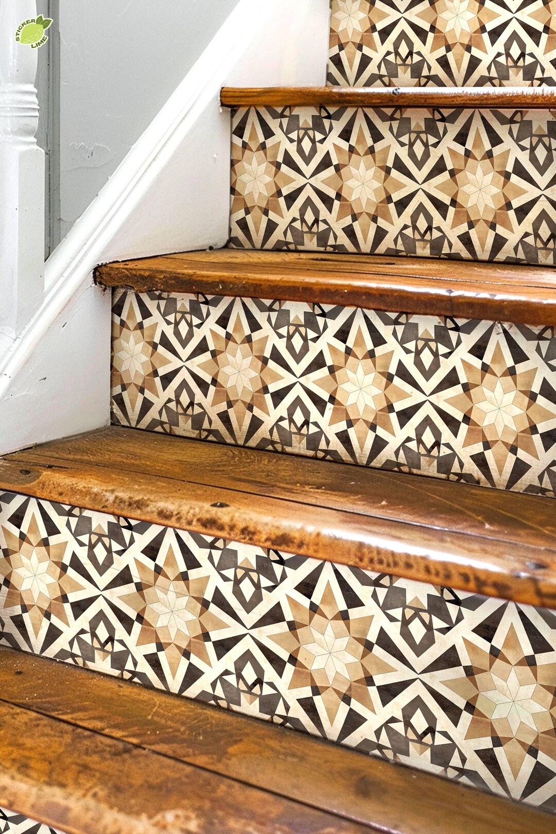 Rustic Moroccan Tile Pattern, Stair Riser Stickers,peel and Stick Stair ...