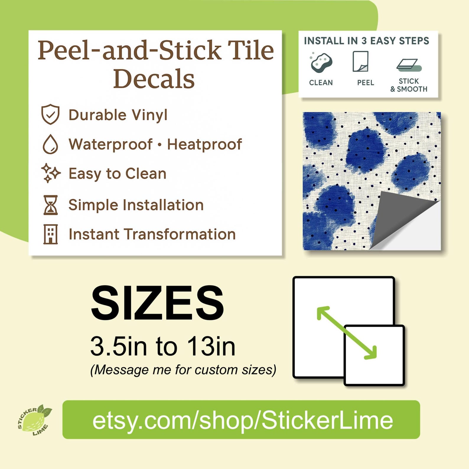 Scattered Dots Pattern Tile Decals – Removable Peel & Stick Wall ...