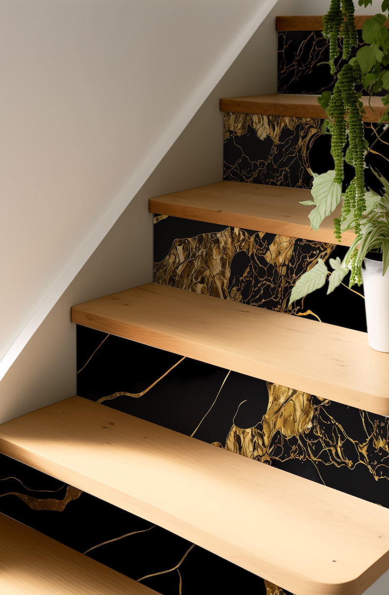 Black Gold Marble Tile Wall Stair Riser Self Adhesive Vinyl - Etsy
