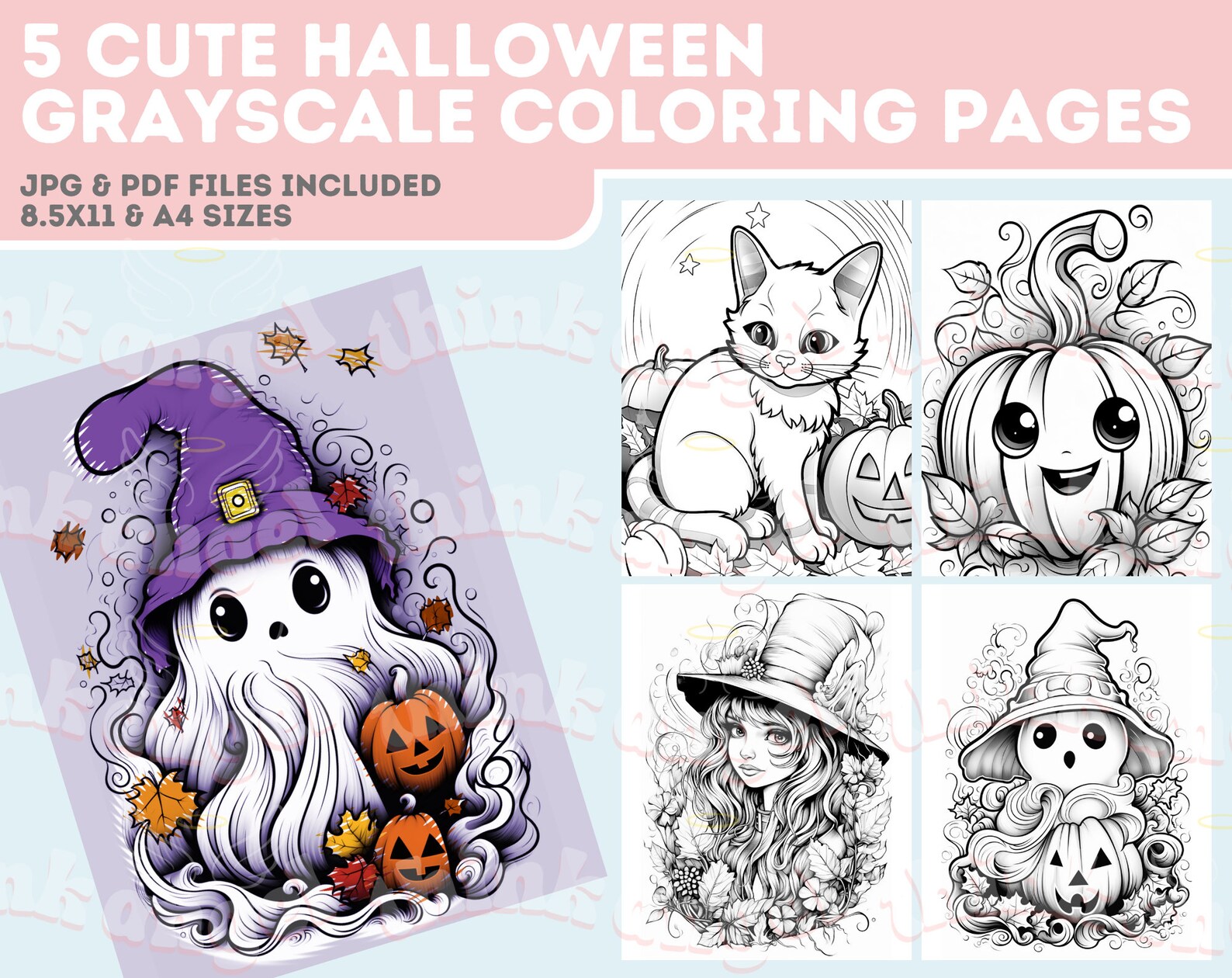 5 Cute Halloween Coloring Page, Cute Ghost Coloring Pages, Cute Pumpkin ...