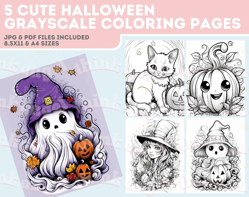 5 Cute Halloween Coloring Page, Cute Ghost Coloring Pages, Cute Pumpkin ...