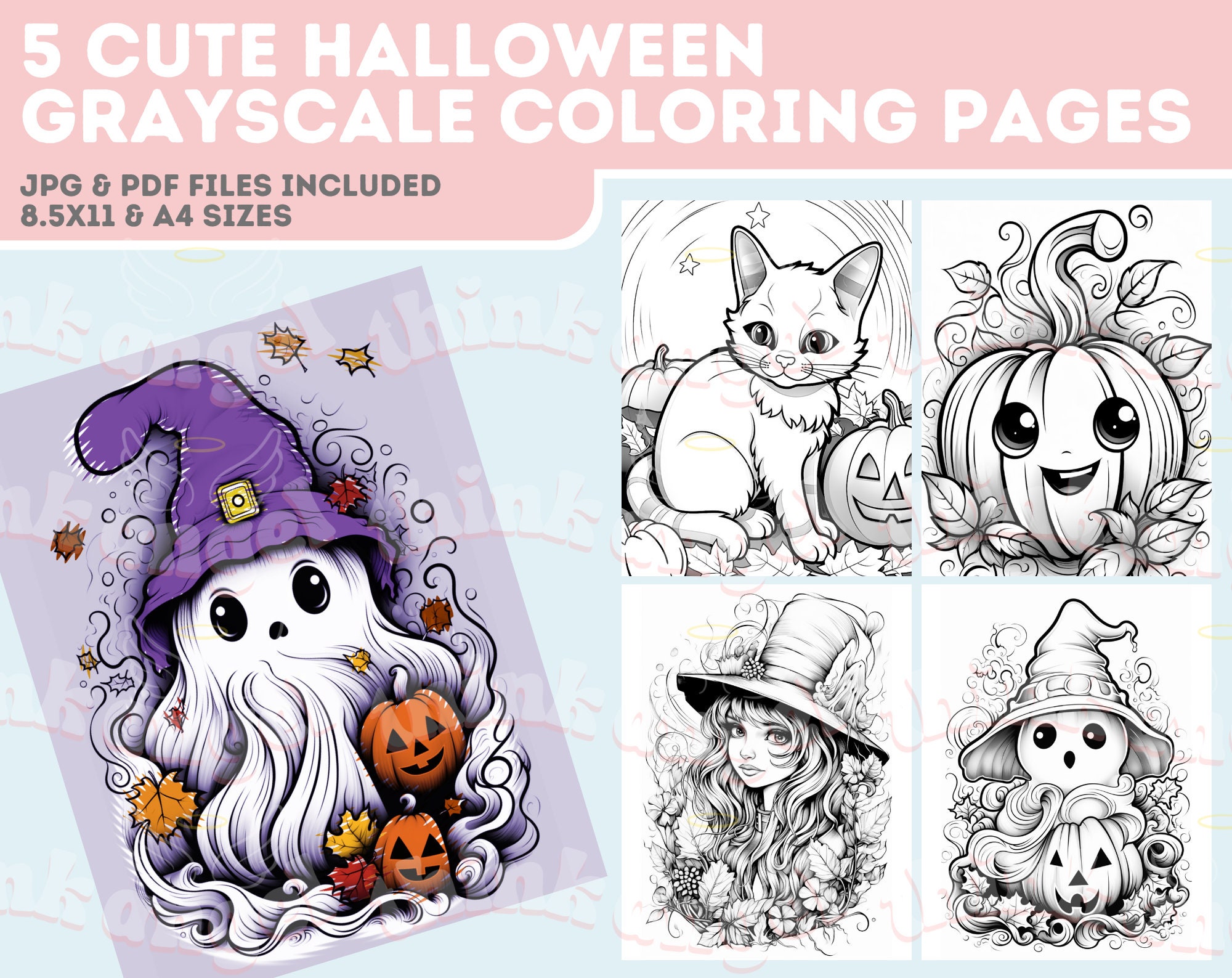 5 Cute Halloween Coloring Page, Cute Ghost Coloring Pages, Cute Pumpkin ...
