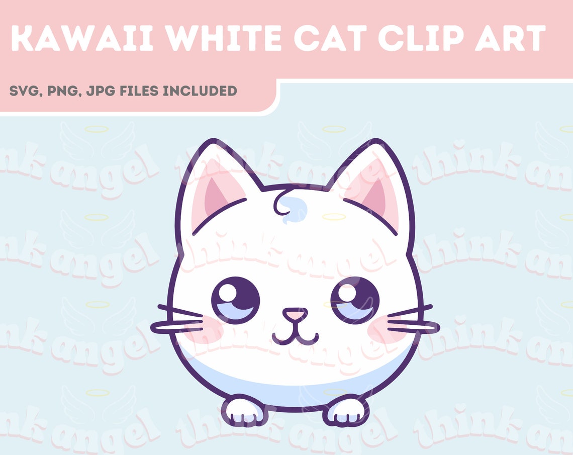 Kawaii White Cat Clip Art, Cute Cat Vector, Kawaii Cat, Cute ...