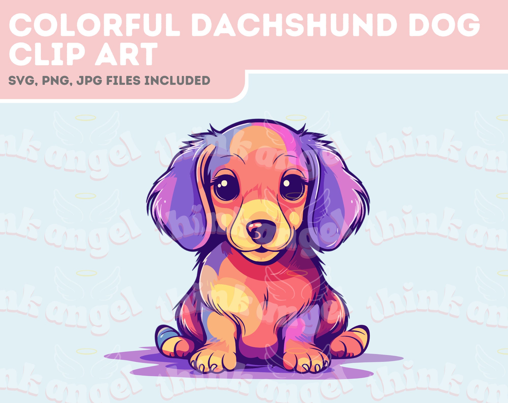 Colorful Dachshund Dog Clip Art, Cute Dachshund Vector, T-shirt Design ...