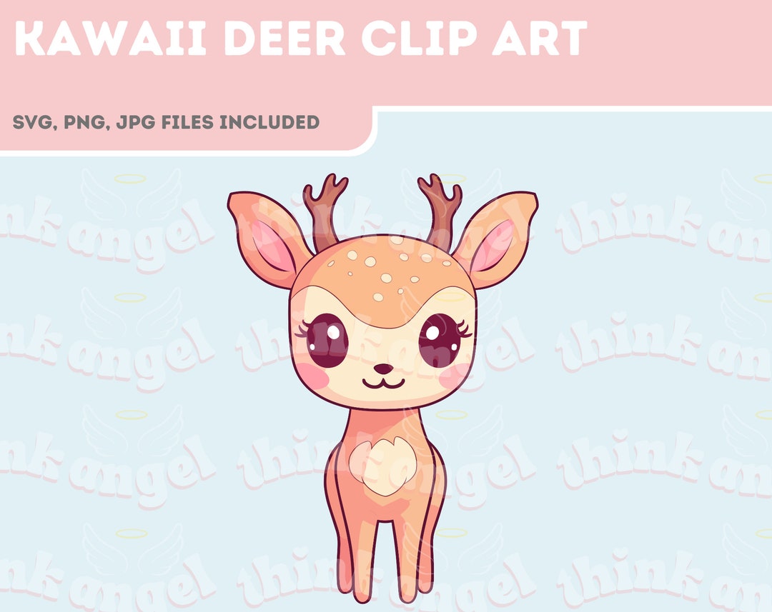 Kawaii Deer Clip Art, Cute Deer Vector, Kawaii Deer, Cute Illustration ...