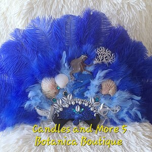 Hand Painted Fan for Yemaya With Resin Made Mermaid, Seashells and ...