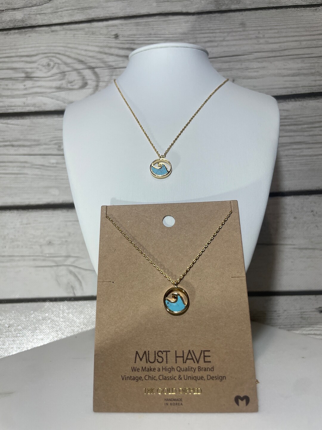 Elegant 18K Gold Dipped Wave Coin Pendant Necklace Unique Handcrafted ...