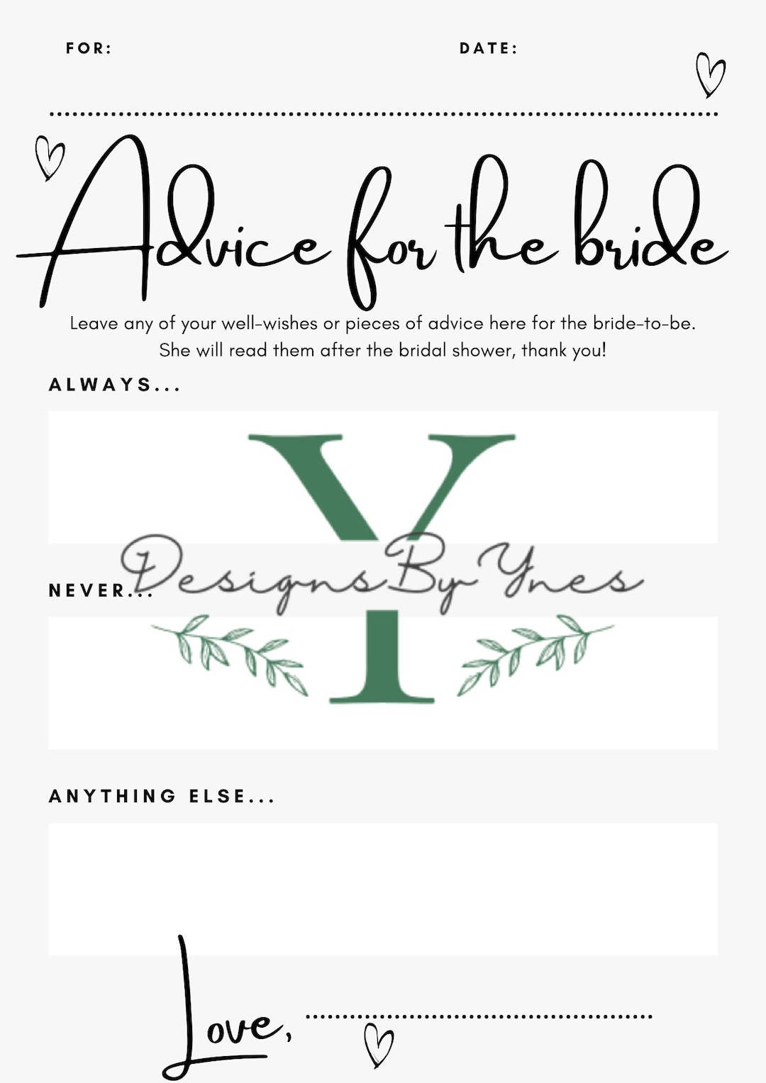 Advice for the Bride | Bridal Shower | Simple Black & White Theme ...