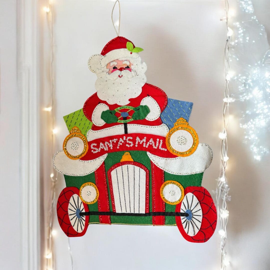 Vintage Wall Hanging Christmas Felt Mailman Santa With Sequin Accents ...