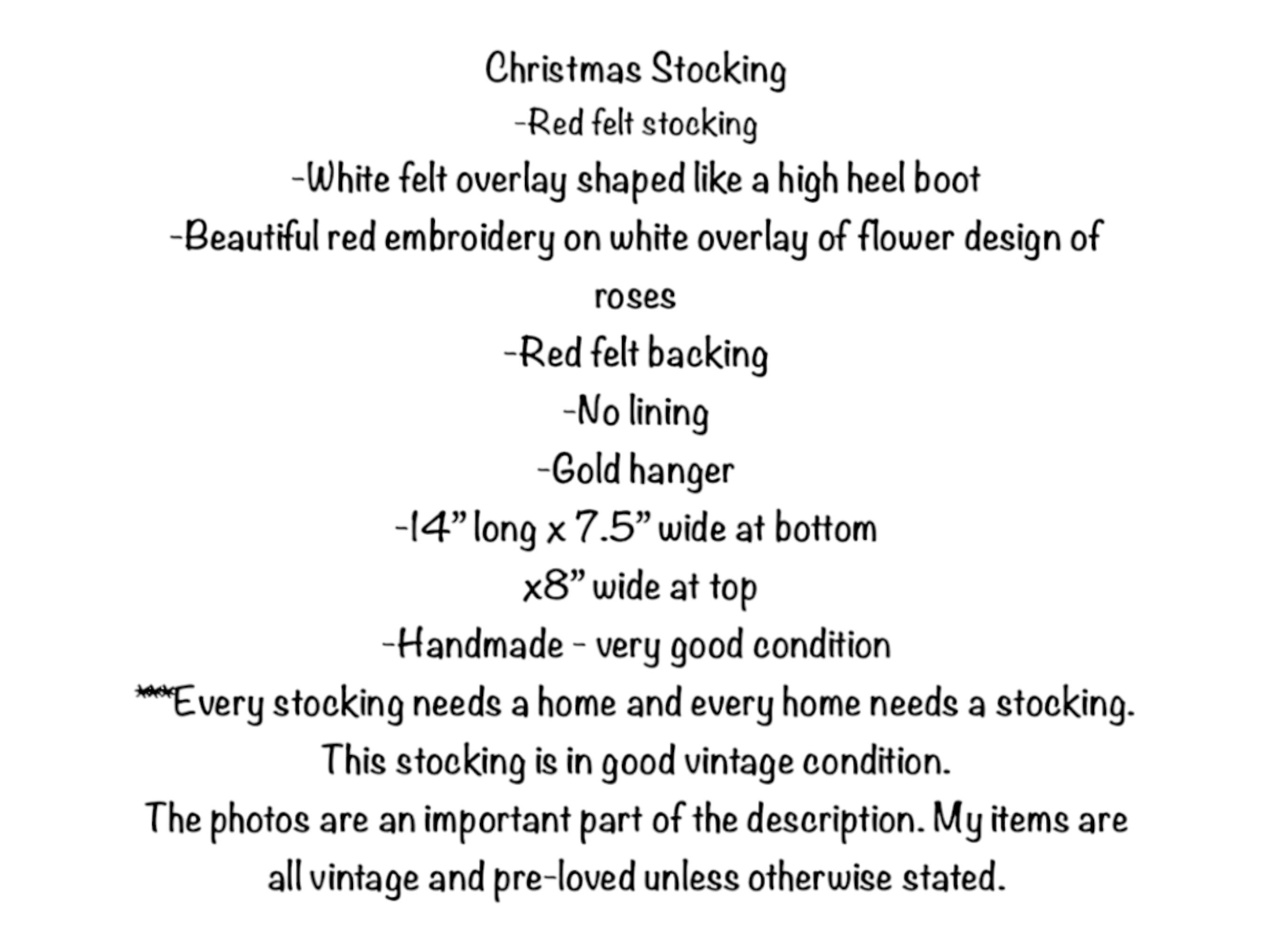 Red Felt Stocking With White Overlay With Embroidered Red Flowers - Etsy