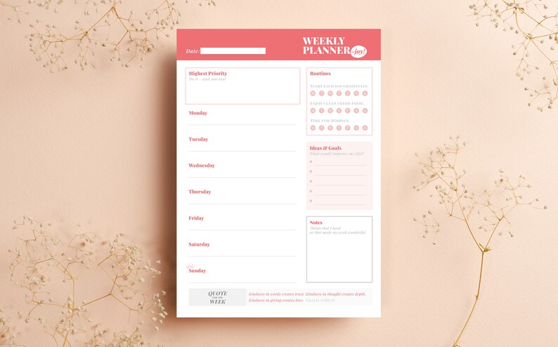 WEEKLY PLANNER Notes Page Printable Opening Sale 35% Well Structured ...