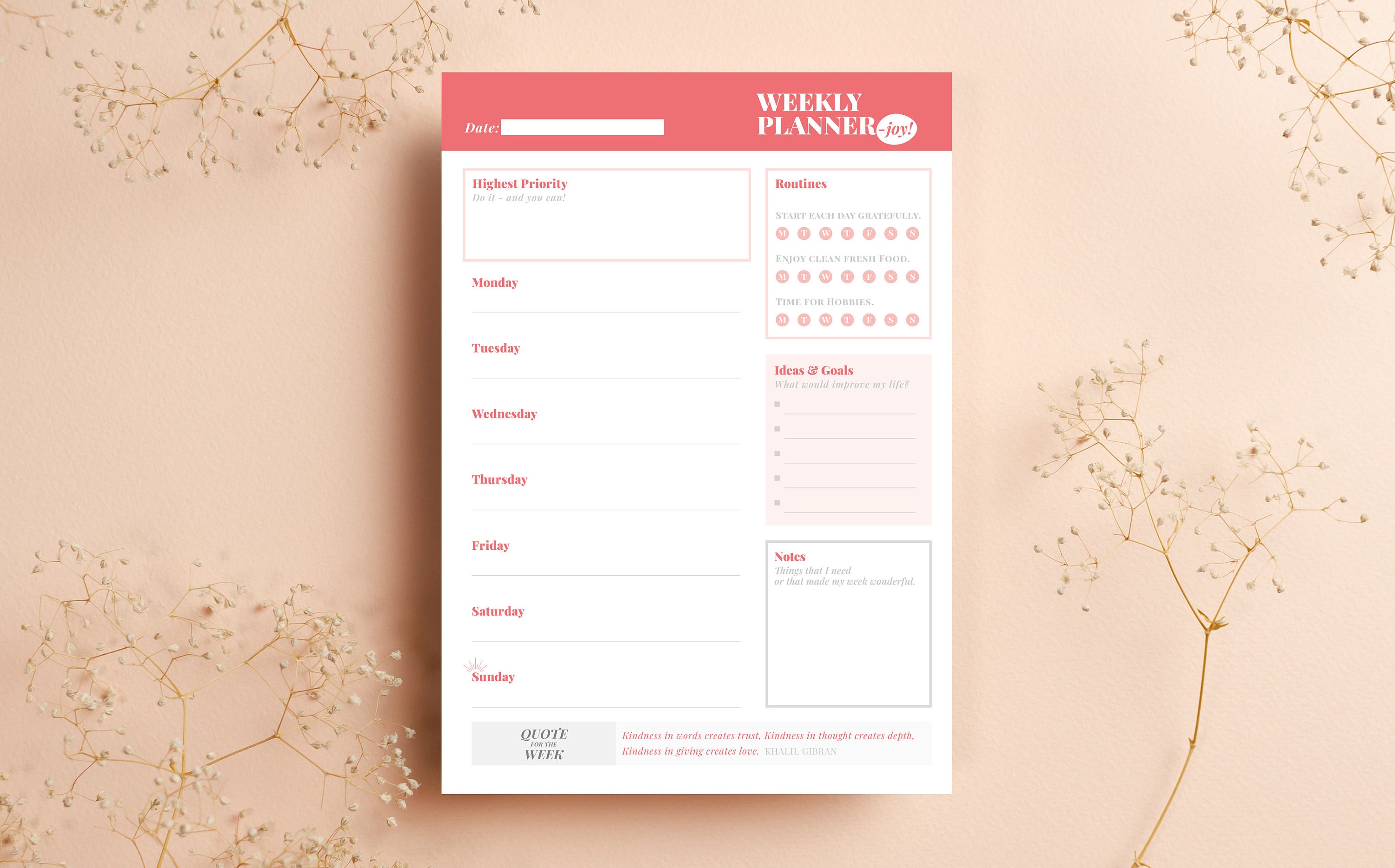 WEEKLY PLANNER Notes Page Printable Opening Sale 35% Well Structured ...