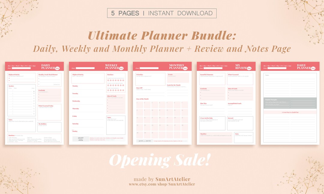 FIVE PLANNER Bundle Printable - Opening Sale 35%! Well Structured ...