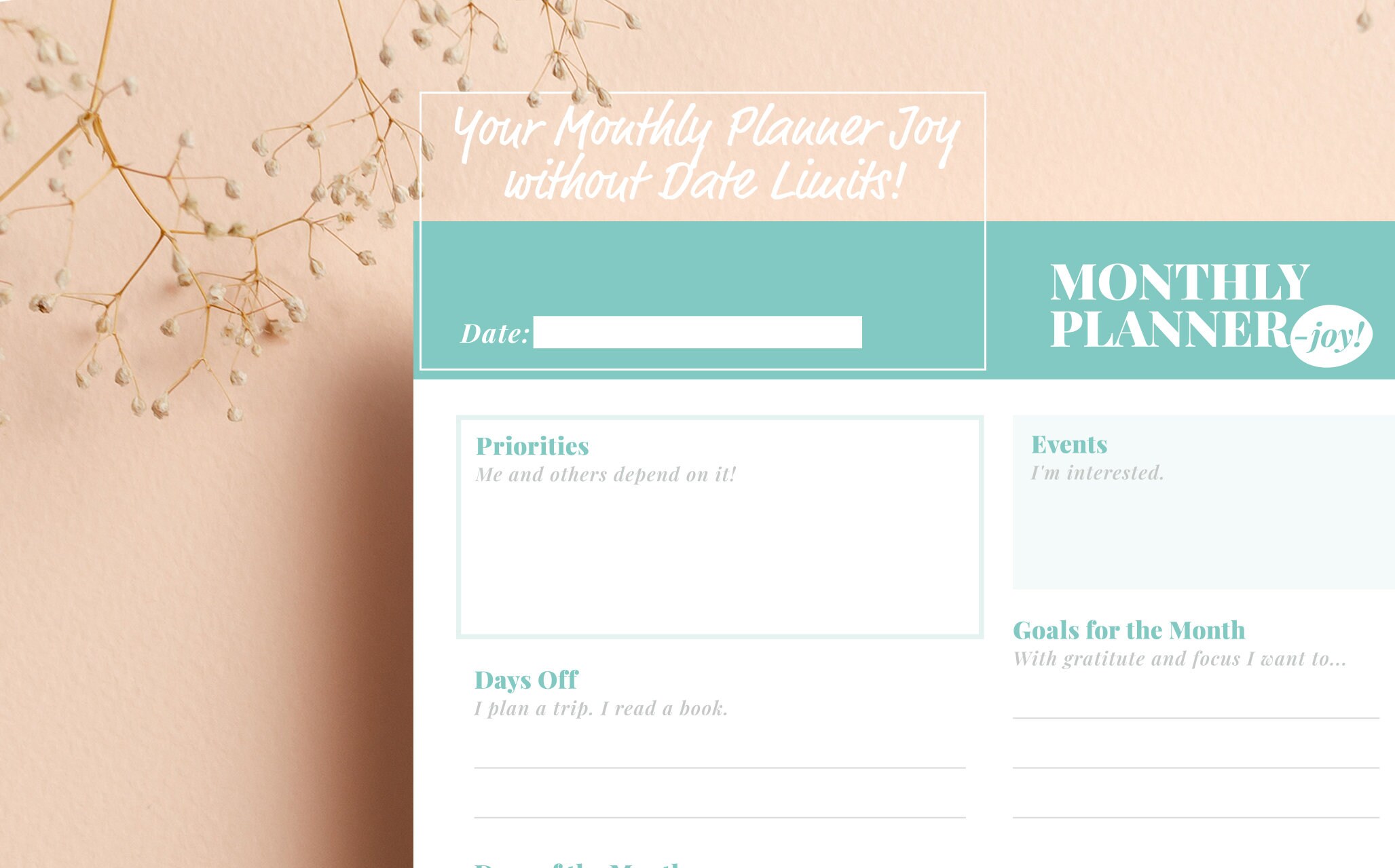 MONTHLY PLANNER + Notes Page Printable - Opening Sale 35%! Well ...
