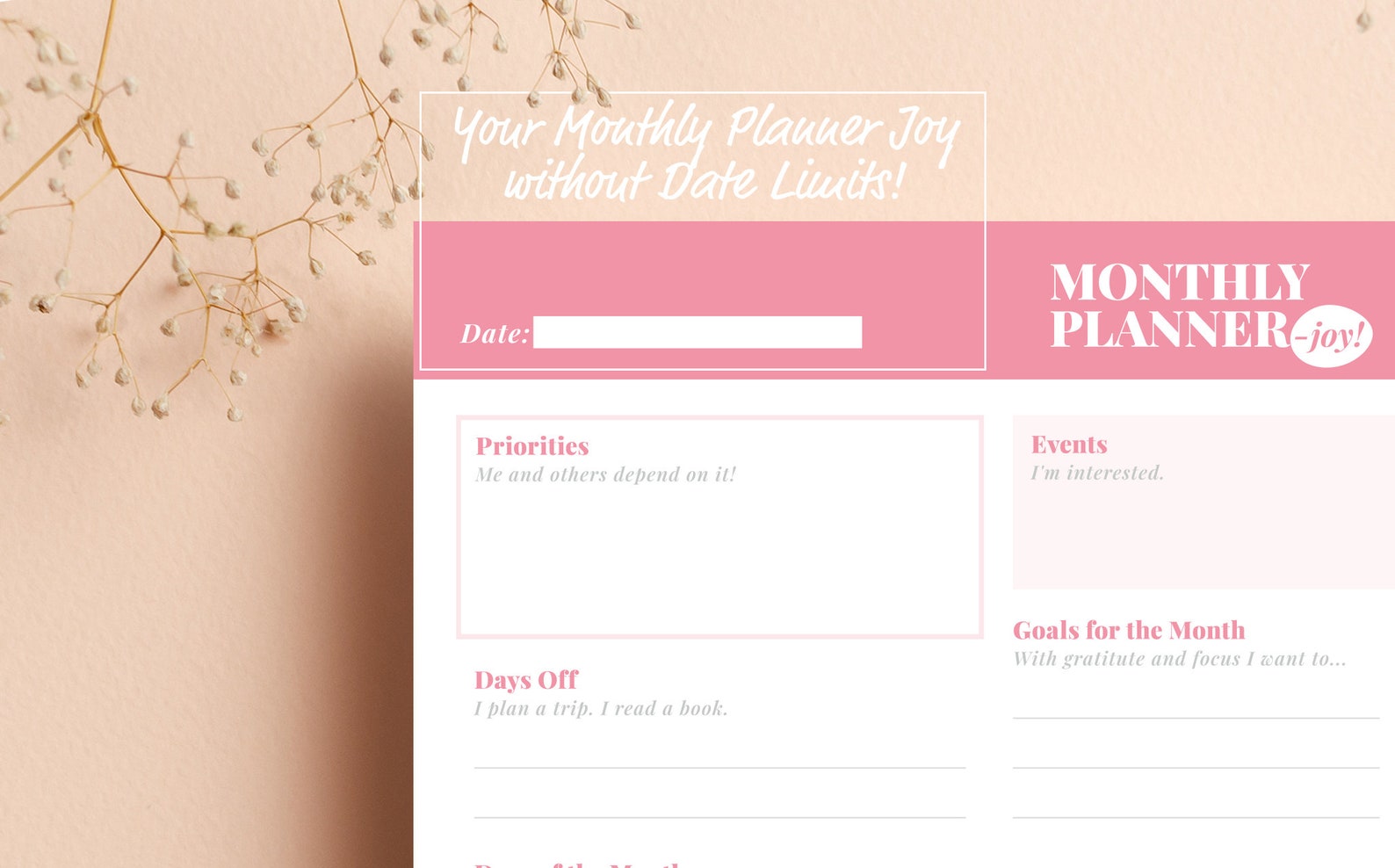 MONTHLY PLANNER + Notes Page Printable - Opening Sale 35%! Well ...