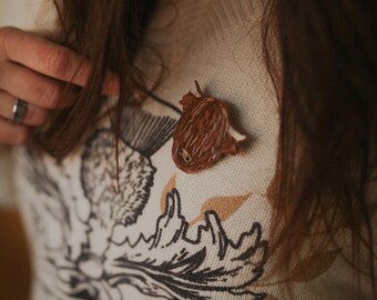 Copper and Silver Highland Cow Brooch, Oxidised Silver Highland Cow ...