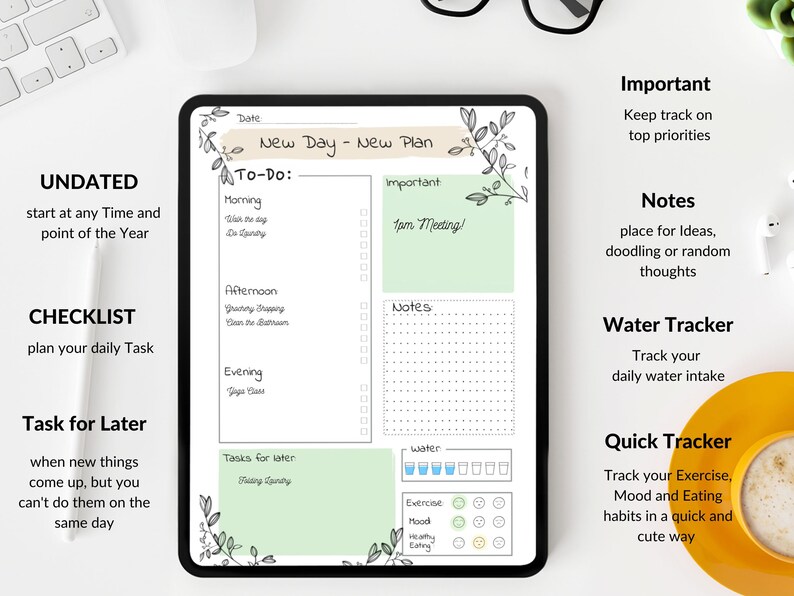 Daily Planner Printable, Daily Checklist With Habit Tracker, Digital ...