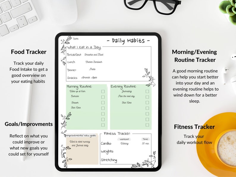 Daily Planner Printable, Daily Checklist With Habit Tracker, Digital ...