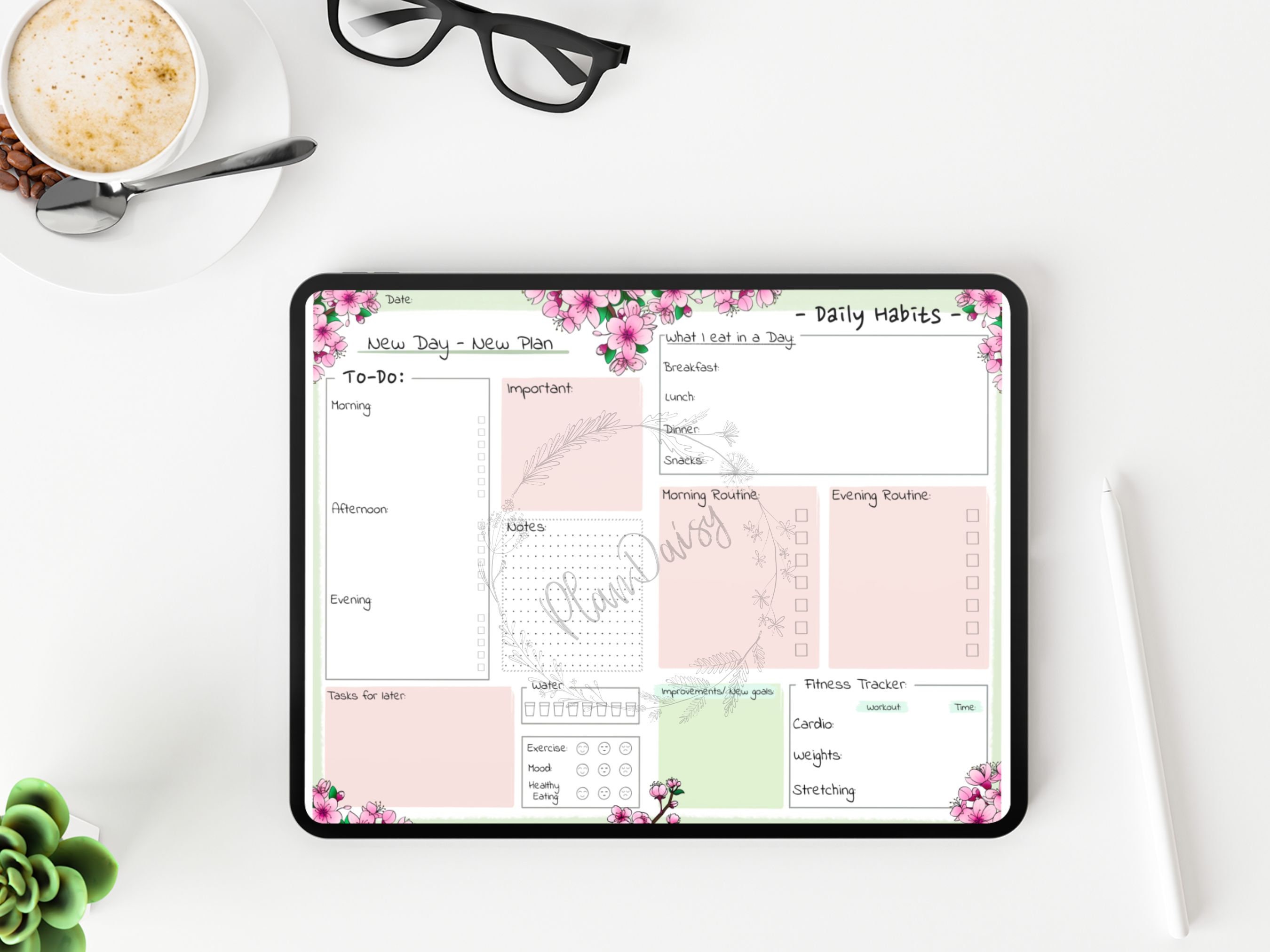 Daily Planner Printable, Daily Checklist With Habit Tracker, Digital ...