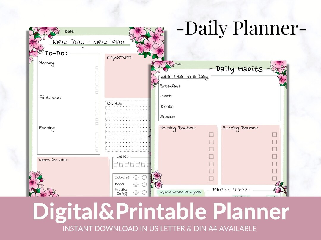Daily Planner Printable, Daily Checklist With Habit Tracker, Digital ...