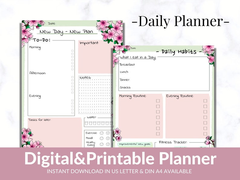 Daily Planner Printable, Daily Checklist With Habit Tracker, Digital ...